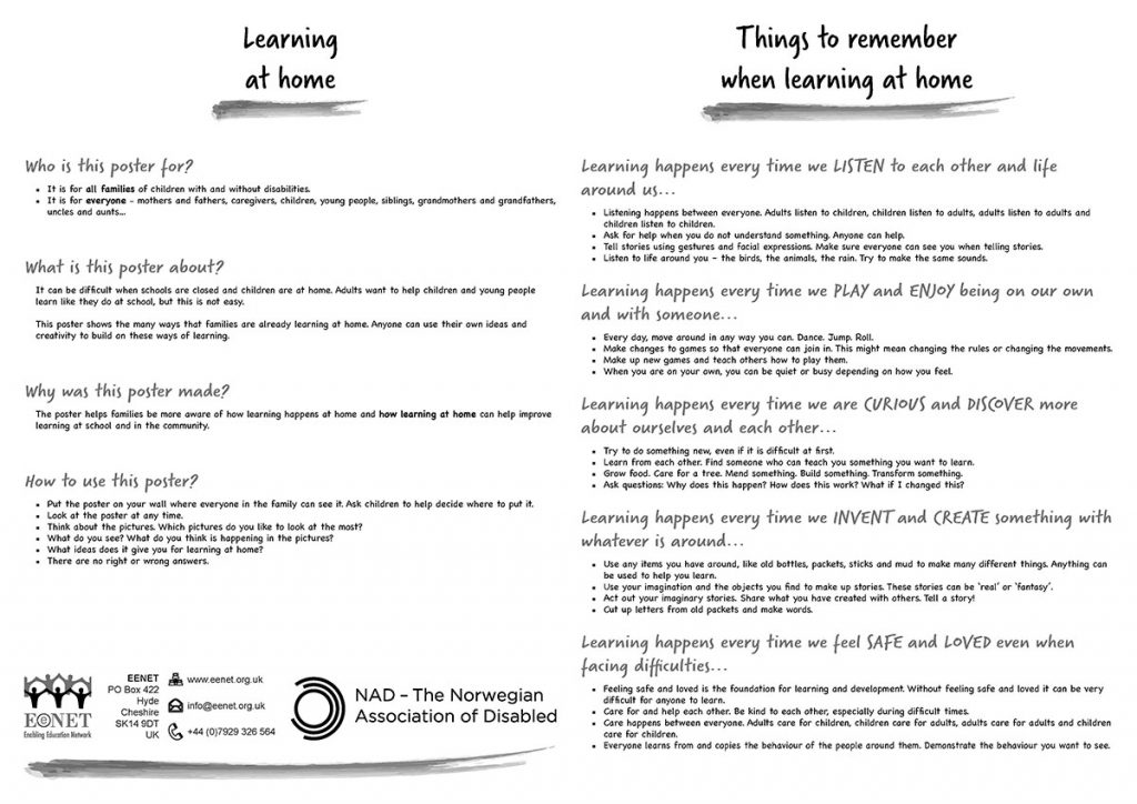 Inclusive home learning – poster – EENET