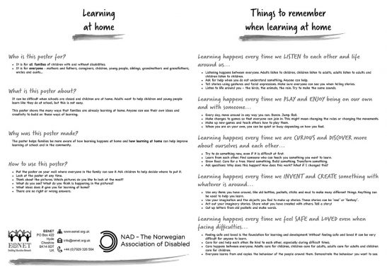 Inclusive home learning – poster – EENET